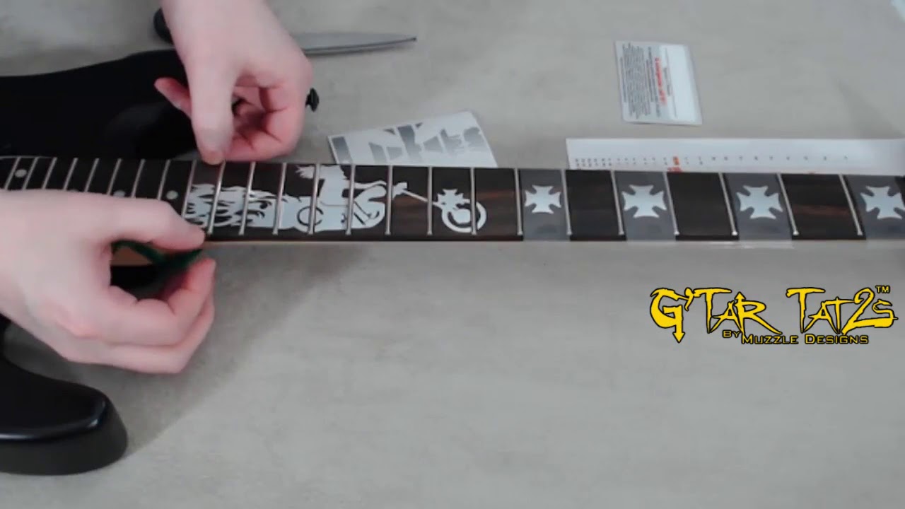 Gtar Tat2s Biker guitar inlay decal install - YouTube