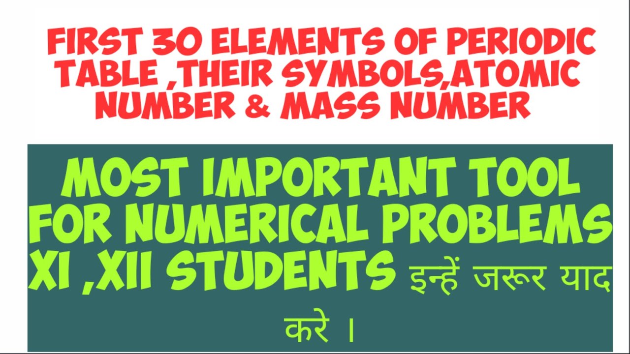 FIRST 30 ELEMENTS OF PERIODIC TABLE । SYMBOLS OF ELEMENTS ।ATOMIC ...