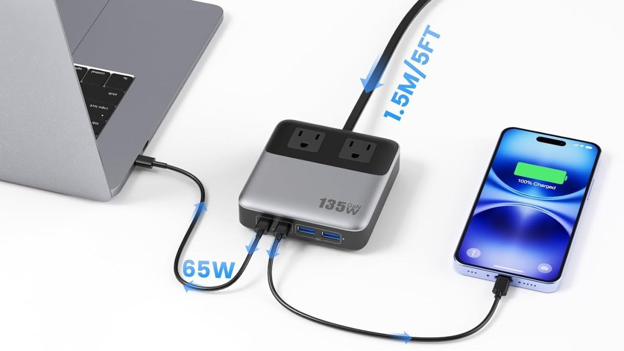 135W GaN IV USB-C Charger Block | 6-in-1 Fast Charging Station for ...