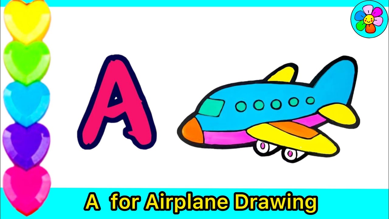 How to draw an Airplane,letter A,Painting and Coloring for kids|How to ...