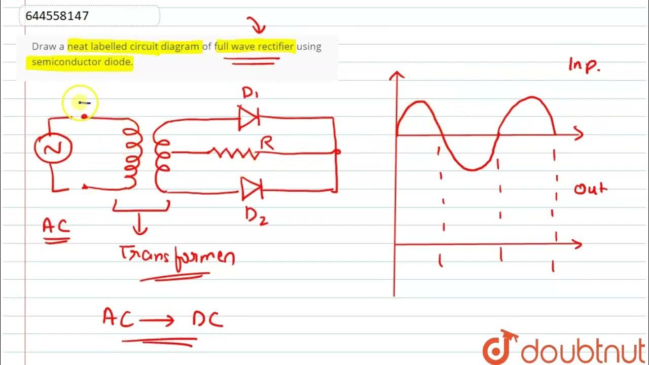 Draw a neat labelled circuit diagram of full wave rectifier using ...