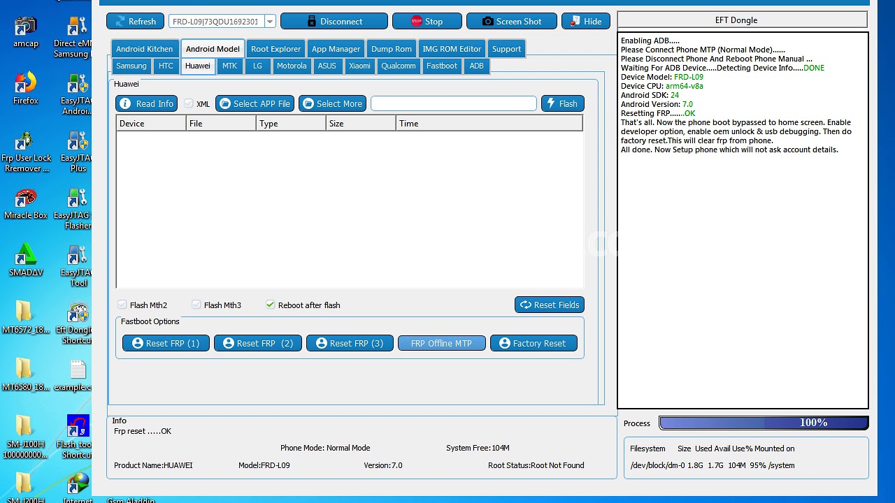 HUAWEI FRD L09 FRP DONE BY EFT DONGLE - YouTube