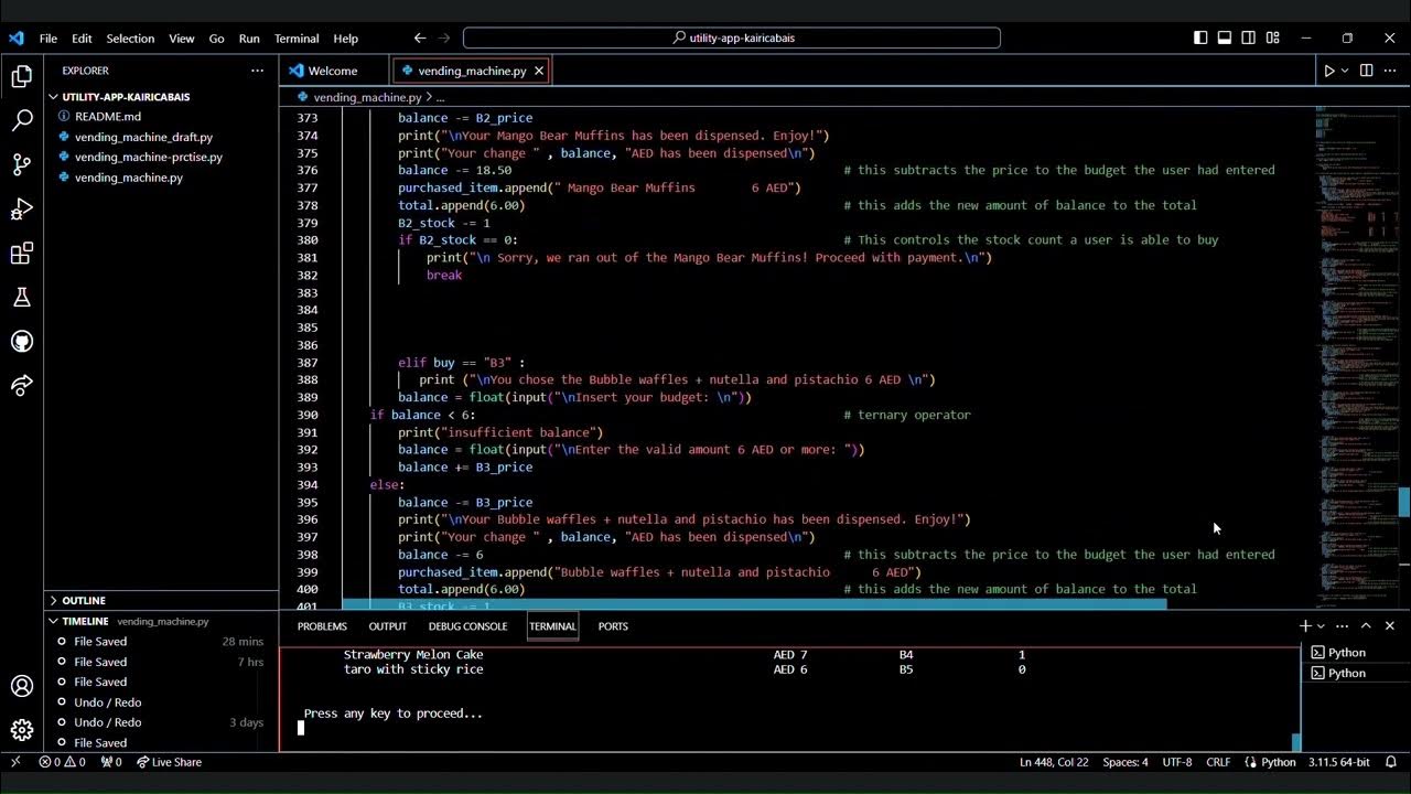 Vending Machine Program On Python Vsc Youtube
