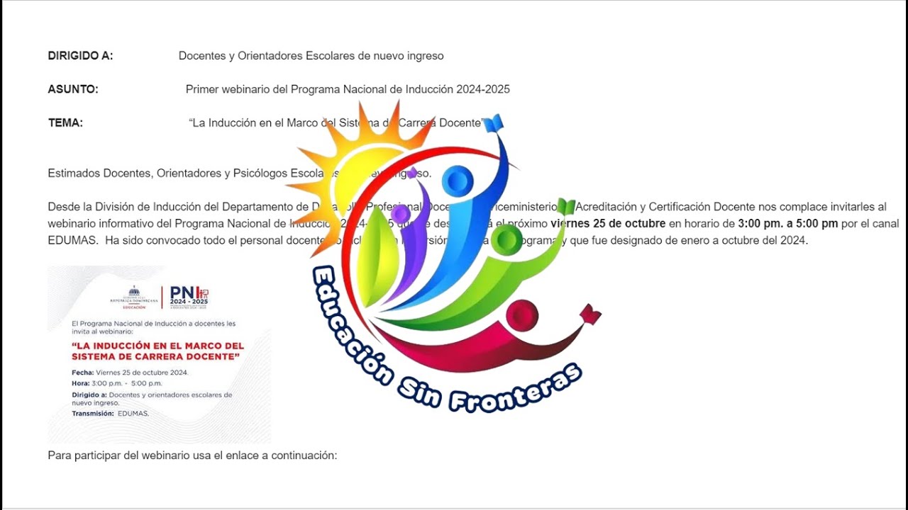 Inicio del Plan Nacional de Inducción 2024-2025 / Correo y Webinario ...