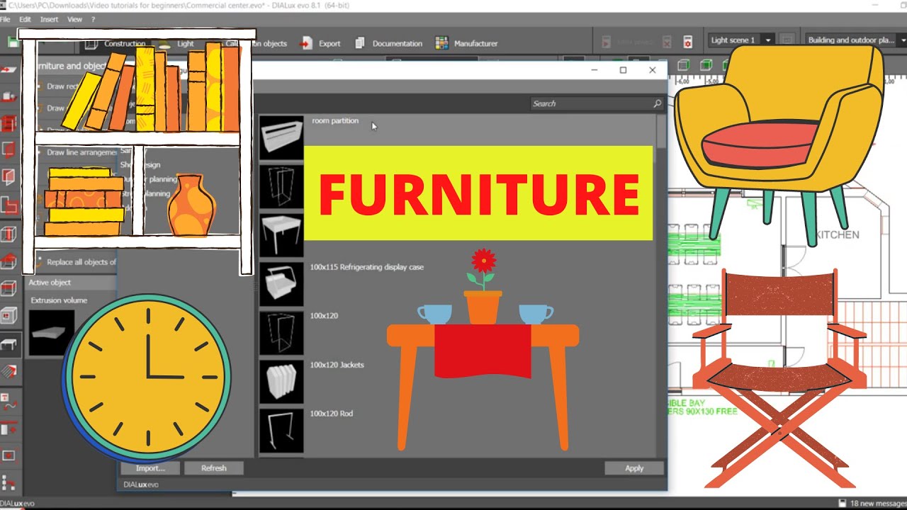 14 Dialux evo for beginners: Furniture and Objects - YouTube