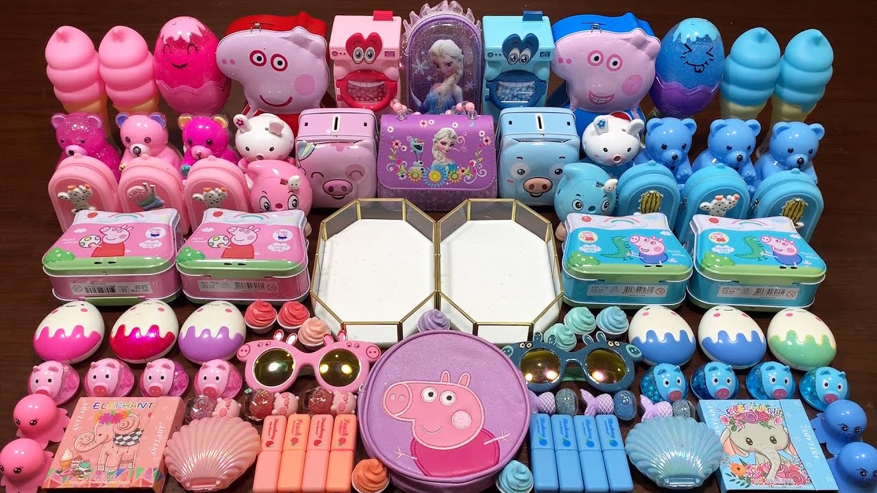 BLUE AND PINK PEPPA PIG - Mixing Random Things Into Glossy Slime ...