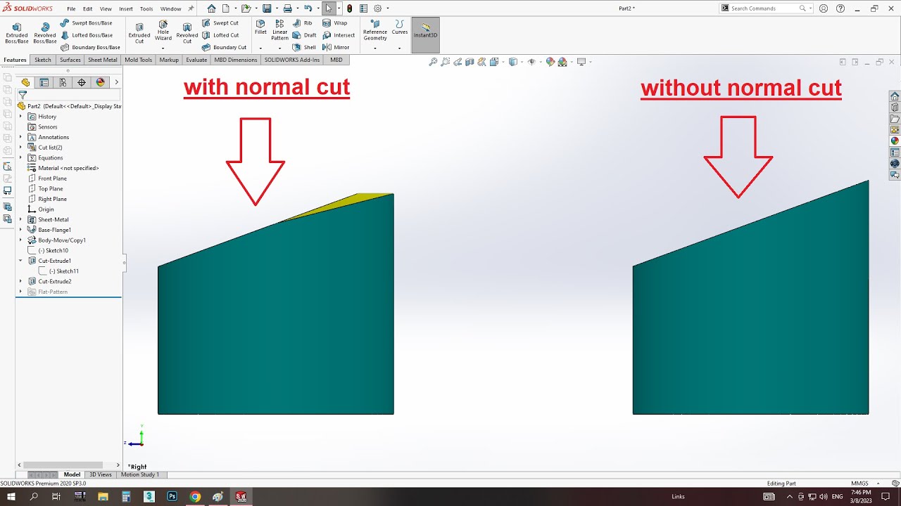 what is the meaning of normal cut extrude cut solidworks in Arabic ما معني نورمال كت ؟ - YouTube