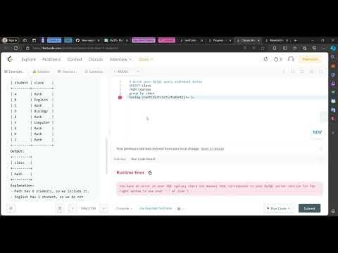 LeetCode_596.5 Öğrenciden Fazla Olan Sınıflar (SQL) - YouTube