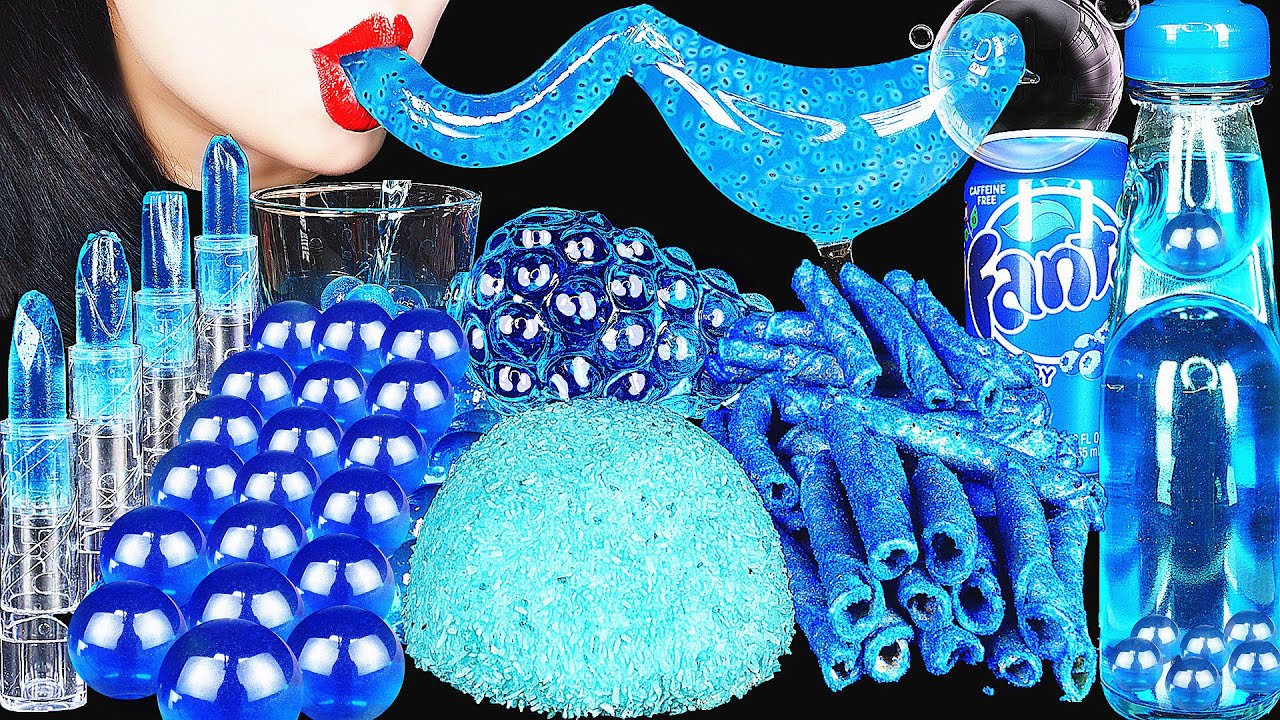 ASMR DRINKING SOUNDS 신기한 물 먹방 *BLUE FOOD: BLUE TAKIS, EDIBLE ORBEEZ ...