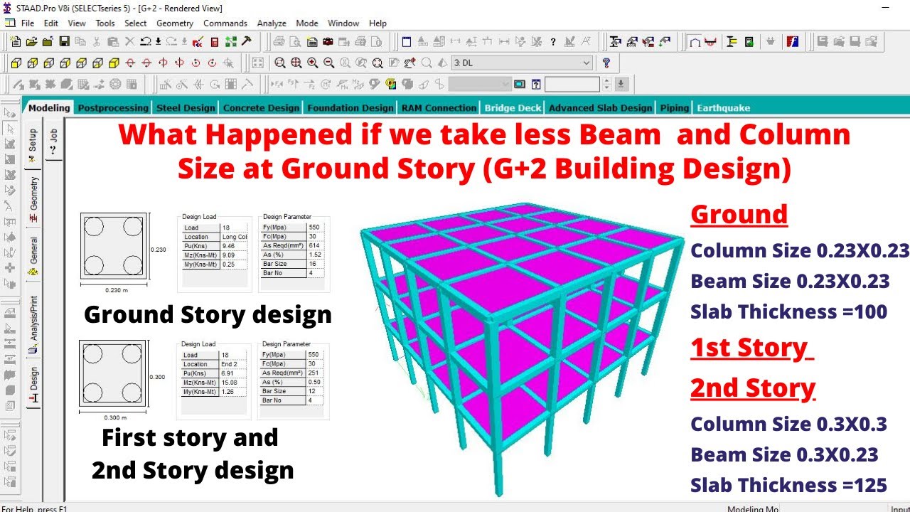 Building design with different beam size and column size | G+2 Building ...