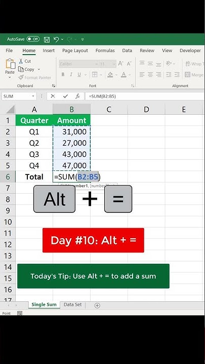 Excel Tip: Alt + = to add sum #shorts #exceltips - YouTube