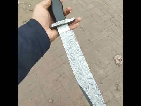 Beautiful Damascus steel feather pattern bowie custom handmade - YouTube