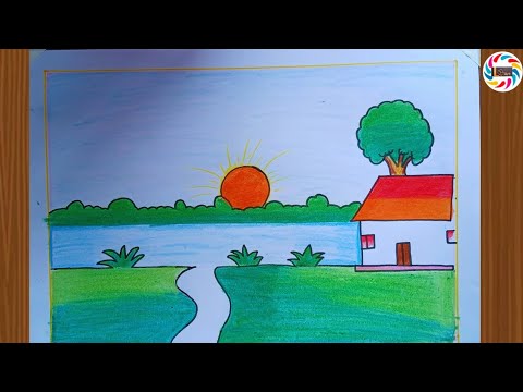 Scenery drawing simple / Scenery drawing ideas for beginners/ house ...