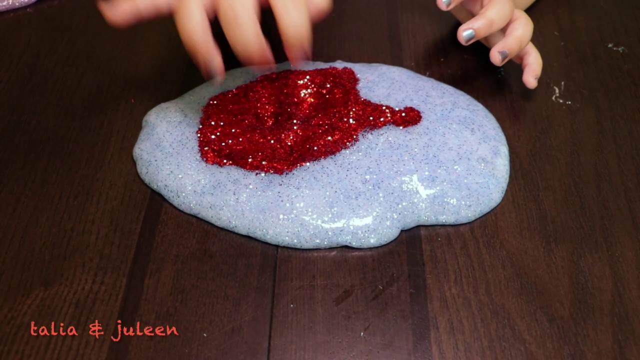 DIY SLIME.....RED PURPLE AND BLUE GLITTER ,,WITH Talia and juleen - YouTube