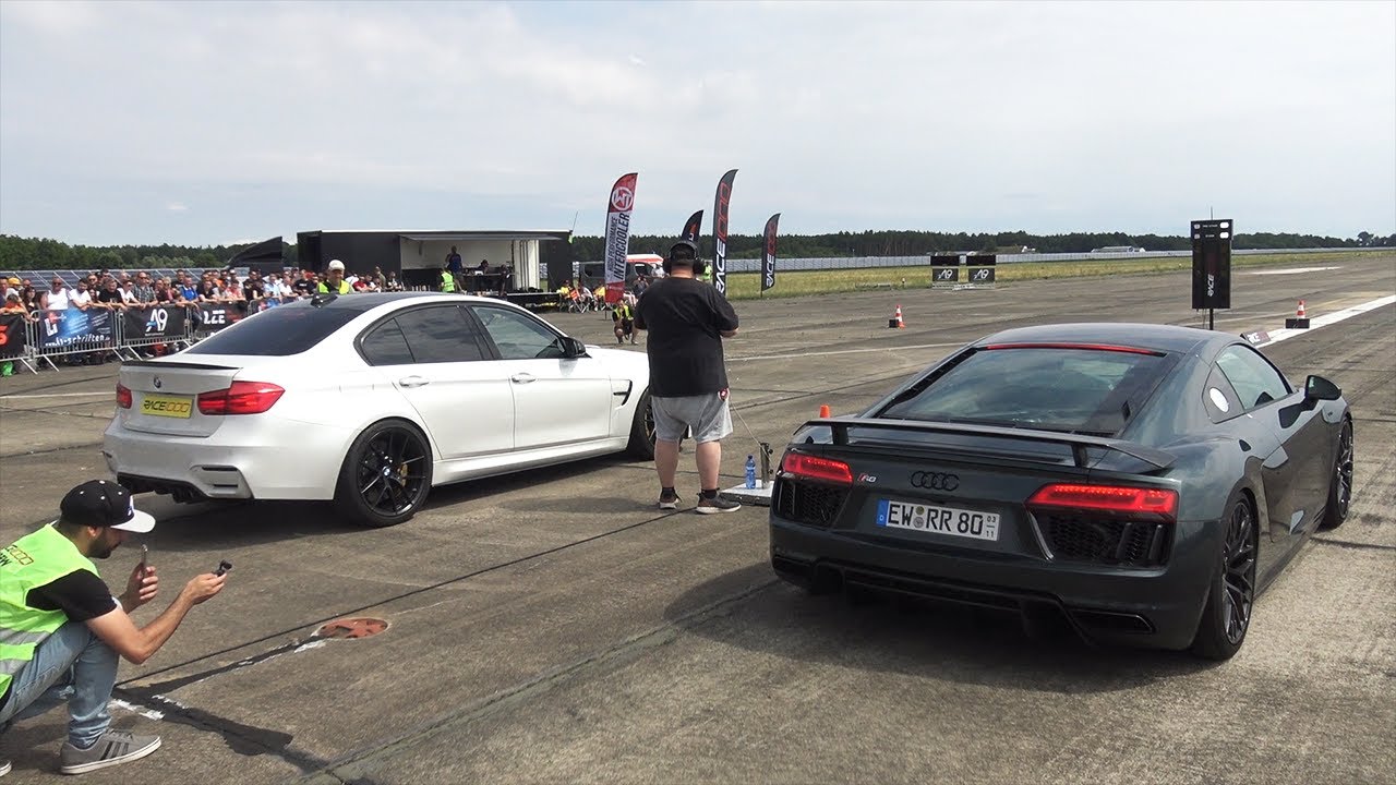 AUDI R8 V10 PLUS vs BMW M3 - DRAG RACE! - YouTube