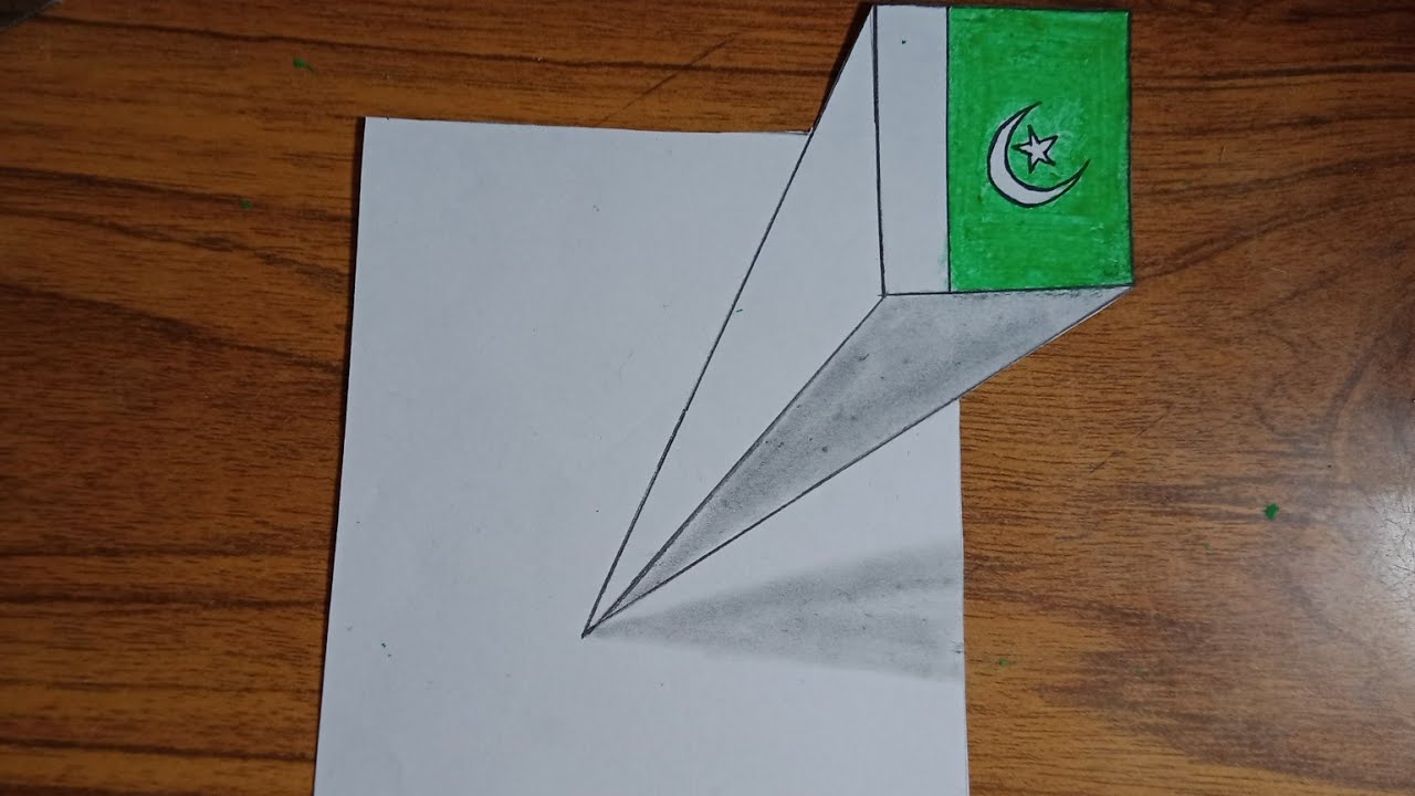 Draw a 3d Pakistani flag || Pakistan flag drawing || independence day ...