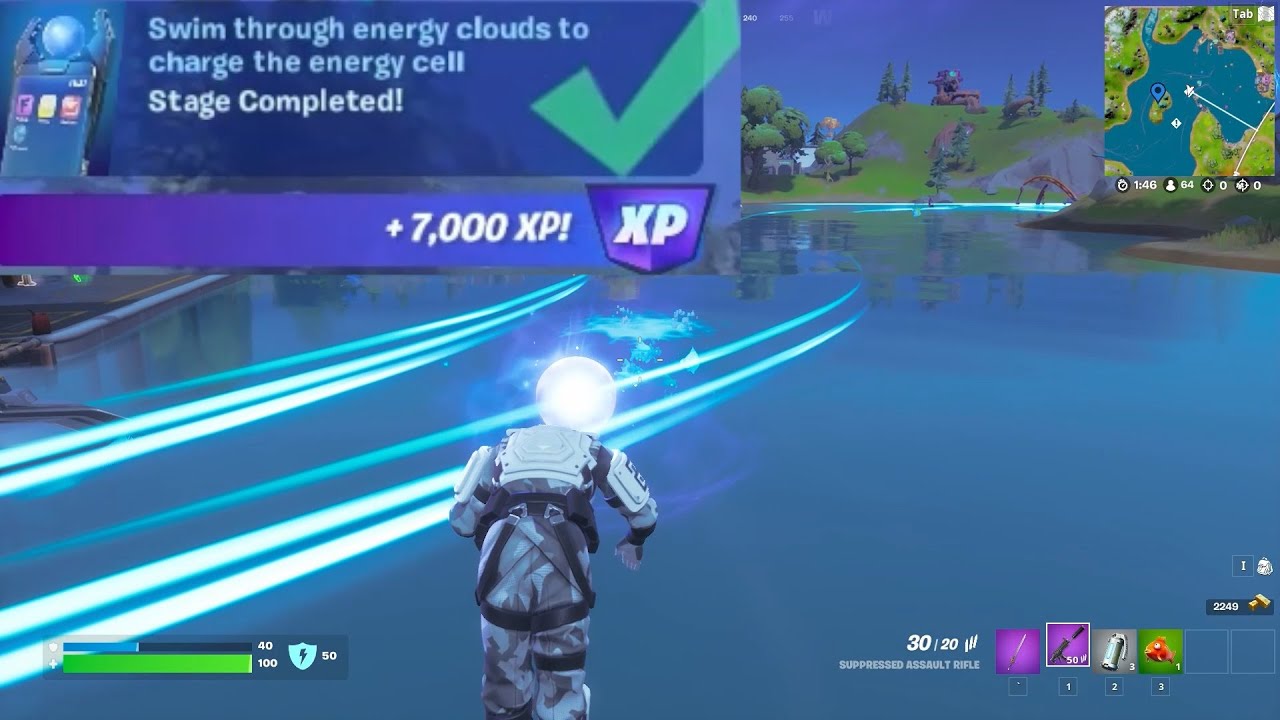 Swim through energy clouds to charge the energy cell Fortnite - YouTube