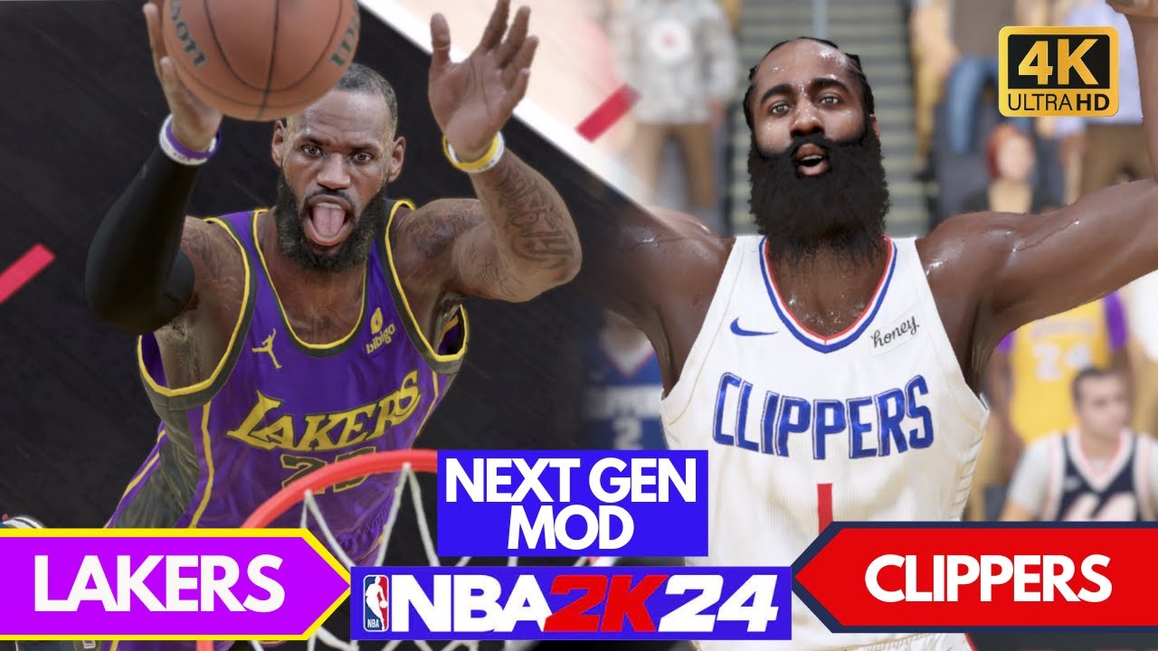 LAKERS vs CLIPPERS | NBA 2K24 PC NEXT GEN | ULTRA REALISTIC MOD 4K ...