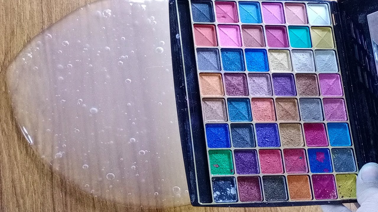 Mixing Eye shadow palette Into The Clear Slime Satisfying Video By Tena ...