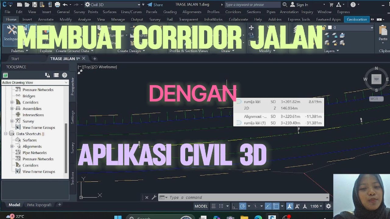 MEMBUAT CORRIDOR JALAN DENGAN APLIKASI CIVIL 3D - YouTube