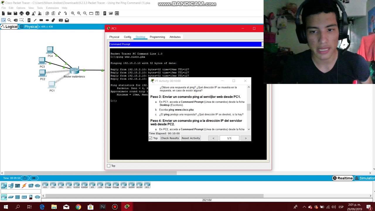 9.2.3.3 Packet Tracer: uso del comando Ping.pka - YouTube