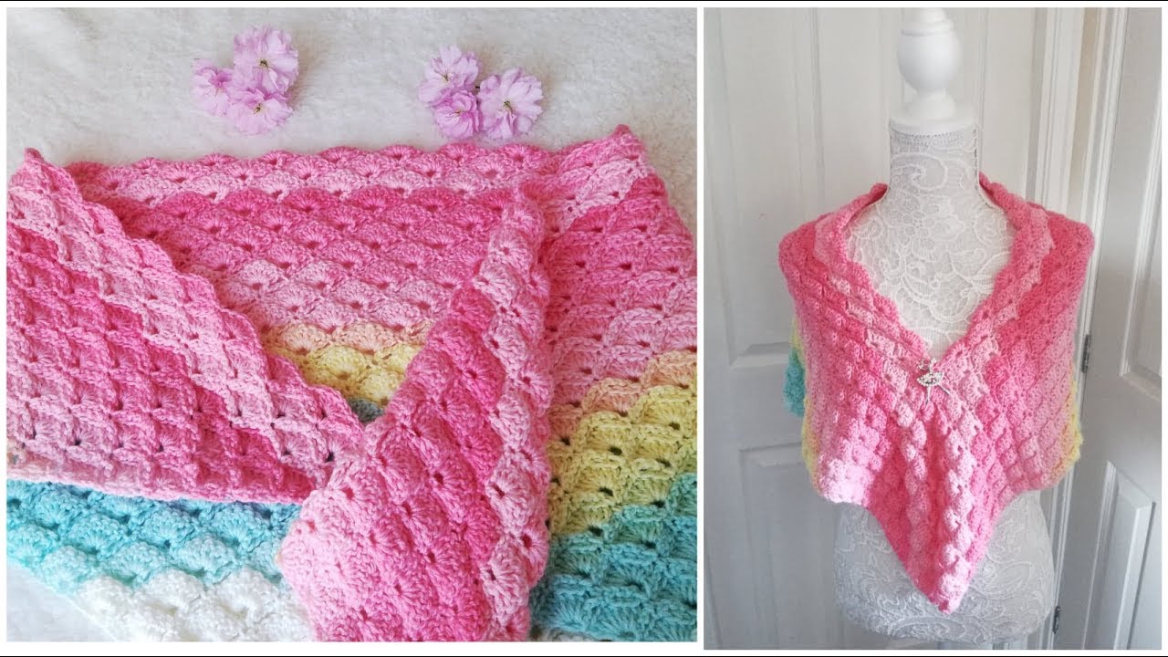 Crochet Easy Shell Shawl/The Everlasting Love Shawl Tutorial - YouTube