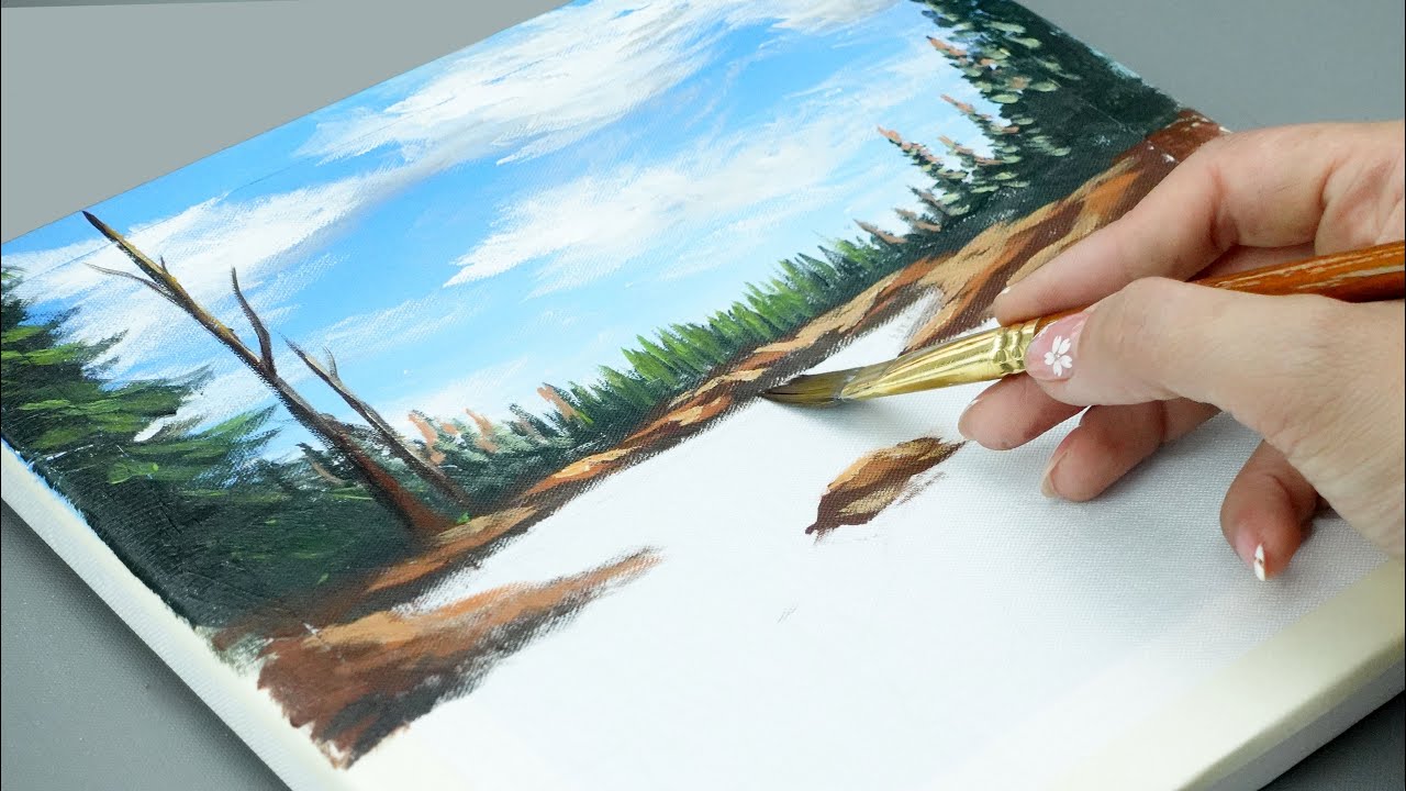 Easy art / How to draw a simple waterfall / Simple canvas painting ...