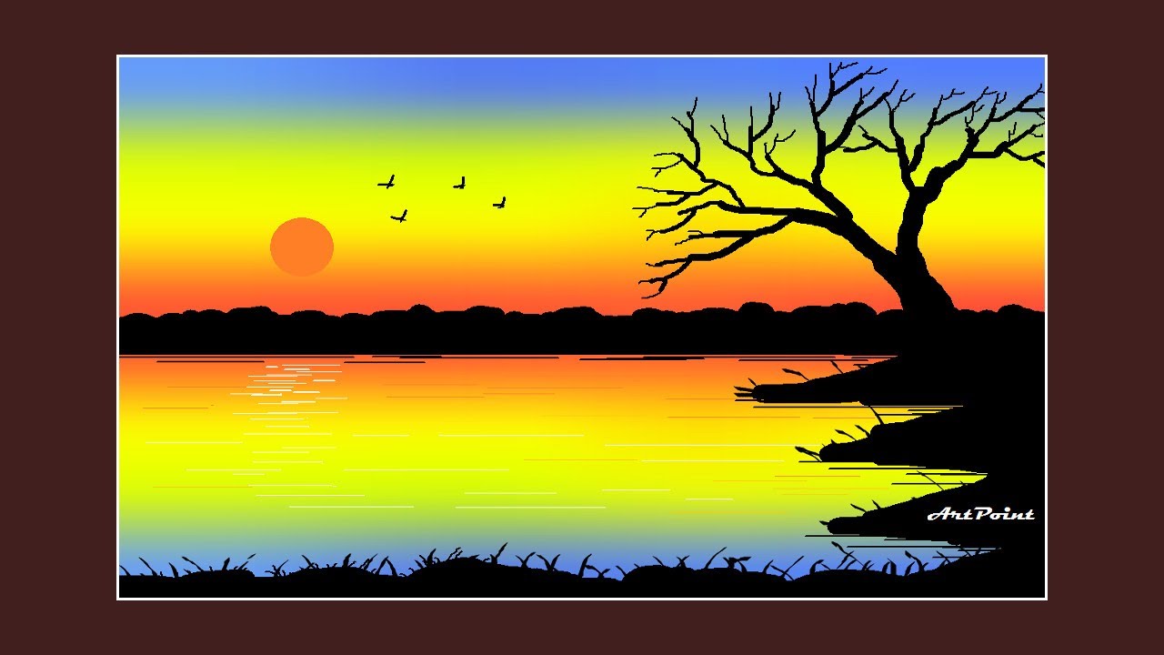 How to Draw - in computer| Microsoft paint tutorial | Scenery drawing ...