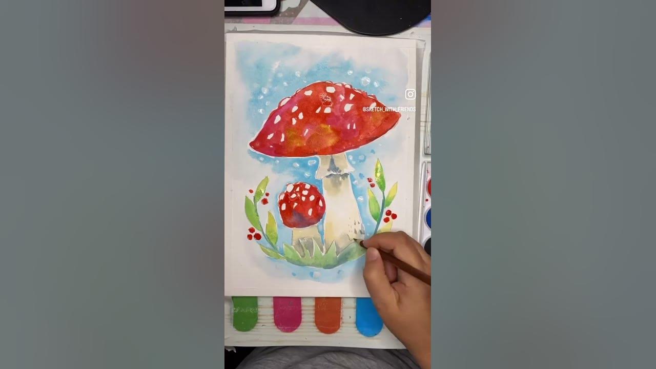 How To Draw A Watercolor Fly Agaric Як намалювати мухомор аквареллю