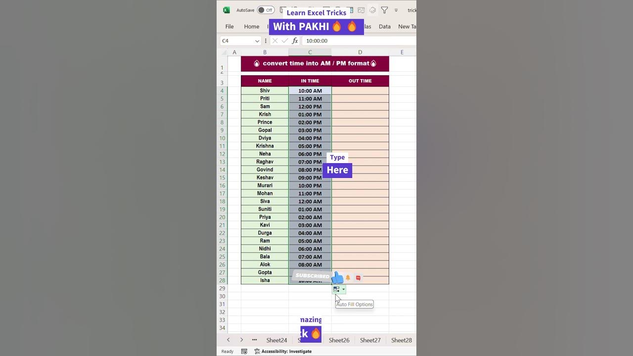 Convert Time into AM / PM Format💯😱🔥| Use Amazing Excel Trick🔥😱#youtubeshorts #excel #shorts ...
