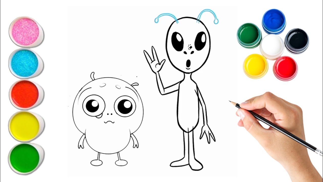 How to draw Alien and Colouring for kids and toddlers || ABCD rhymes ...