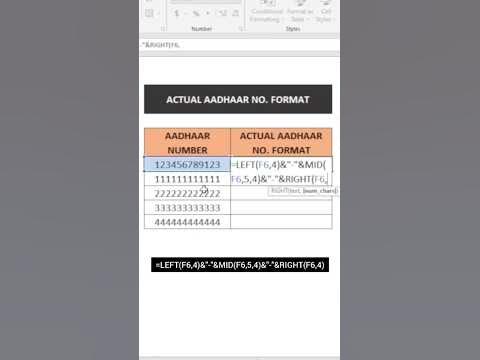 Aadhaar no. format in EXCEL #excel #exceltutorial #humanresources #trending - YouTube