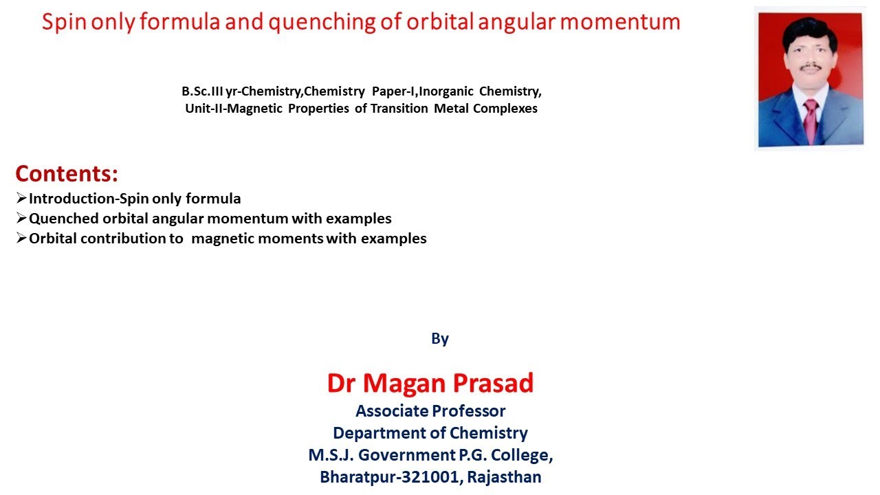 Spin only formula and Quenching of Orbital Angular Momentum - YouTube