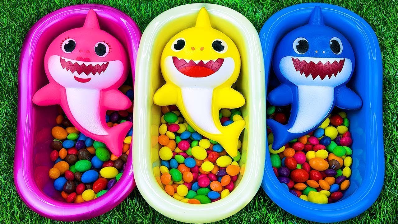 Satisfying ASMR l Baby Shark | Magic Bathtubs with Rainbow M&M's ...