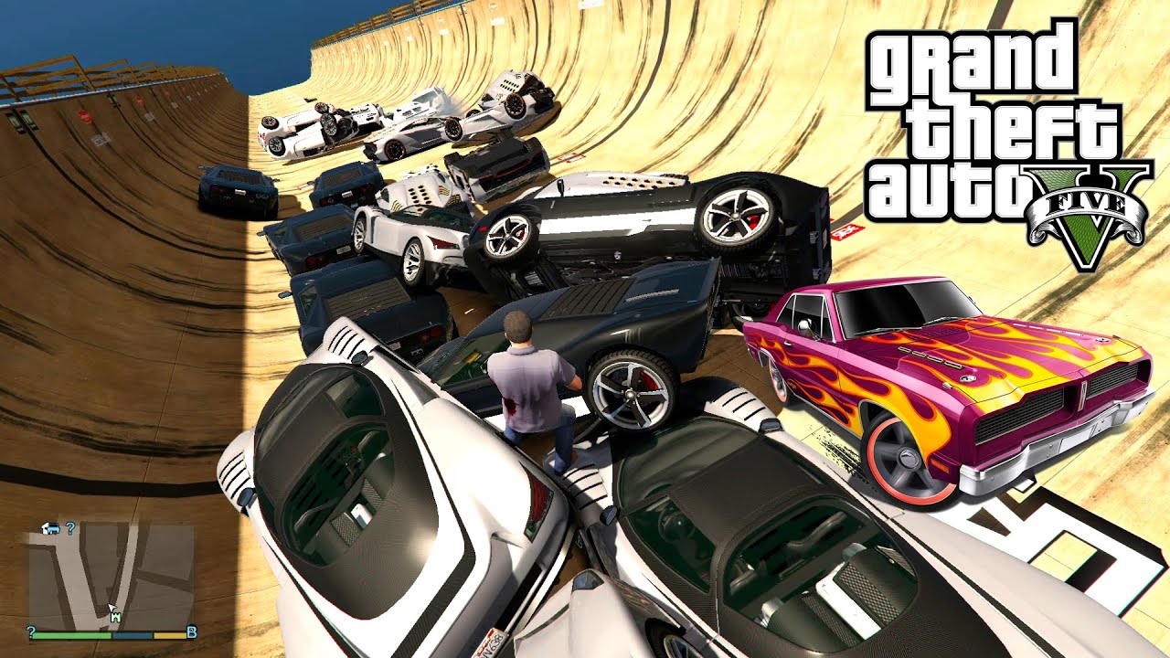GTA 5 Luckiest Stunts On Mega Ramp | Mega Ramp Challenge - YouTube