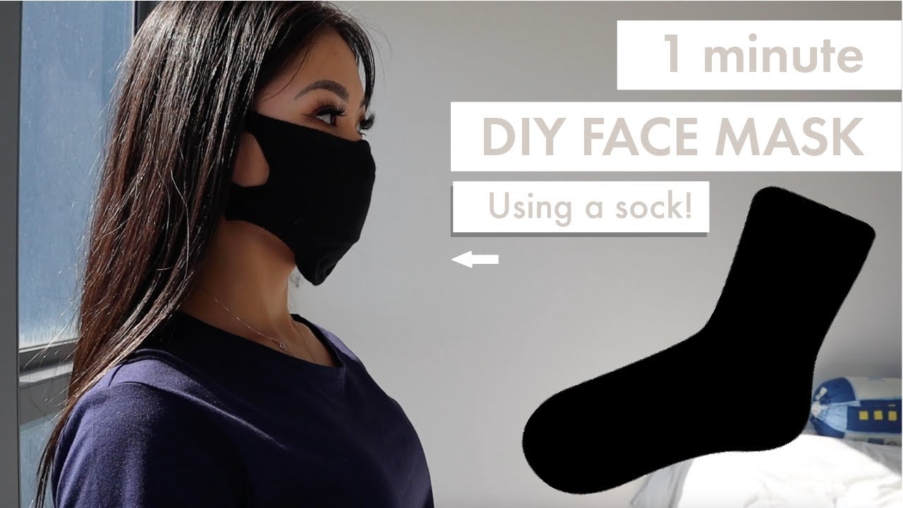 Easiest 1 MIN DIY Face mask from sock | No sew no rubber band | COVID ...