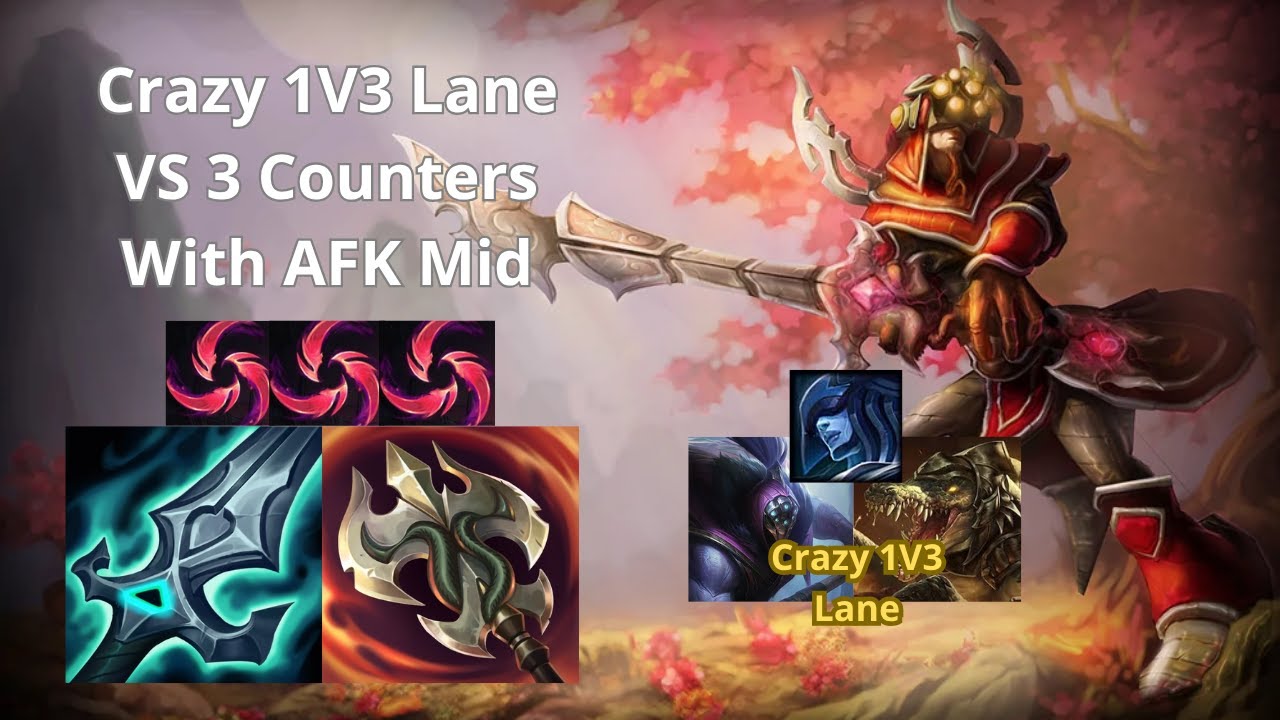 CRAZY 1V3 LANE VS 3 COUNTERS WITH AFK MID - YouTube