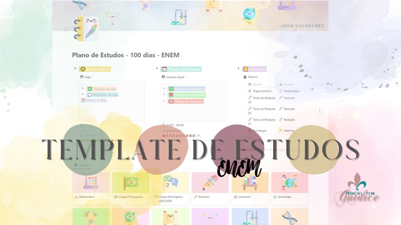 Template de Estudos Notion Grátis - 100 dias para o ENEM - YouTube