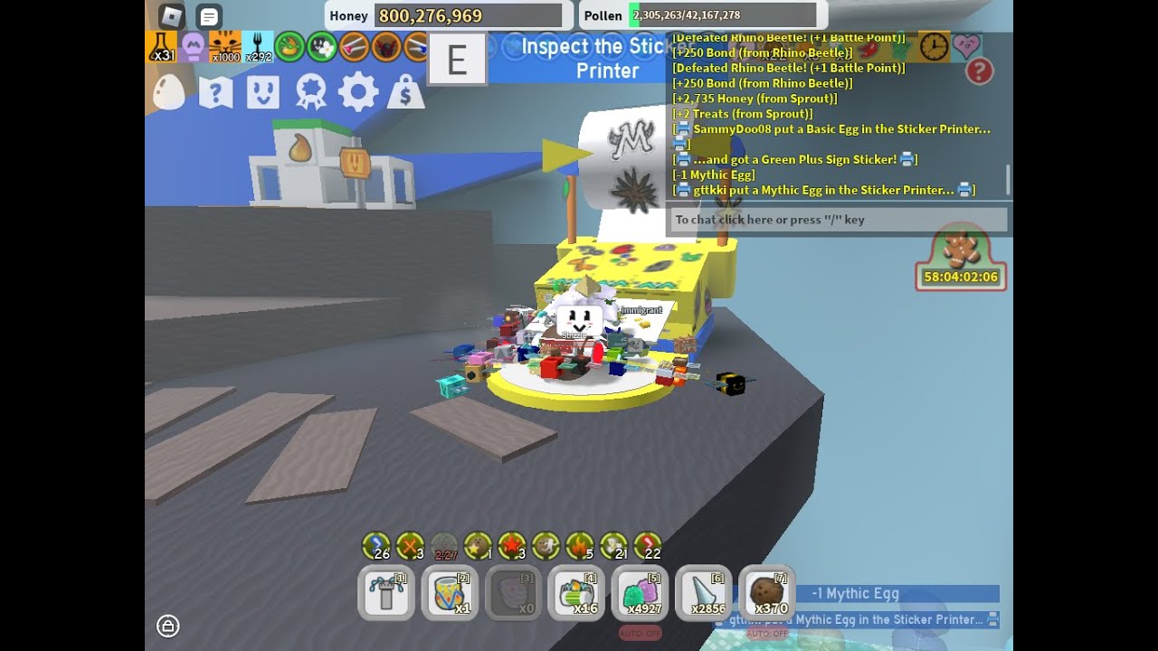 Giving a mythic egg to the sticker printer in bss. - YouTube