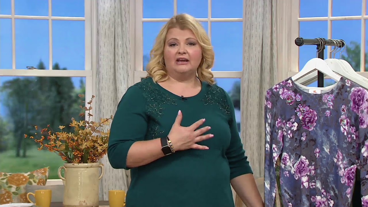 Quacker Factory Floral Printed Knit Pullover with Sequin Embellishment ...