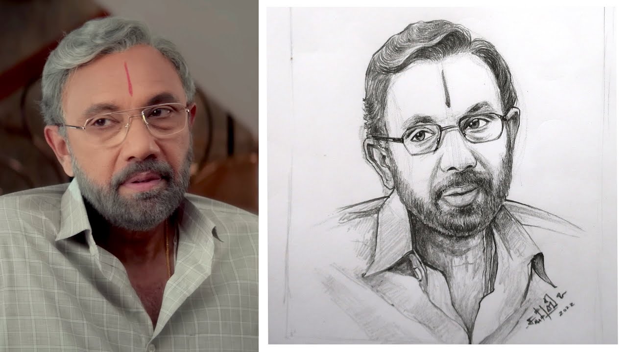 how to draw pencil portrait step by step tamil | love today | sathyaraj ...