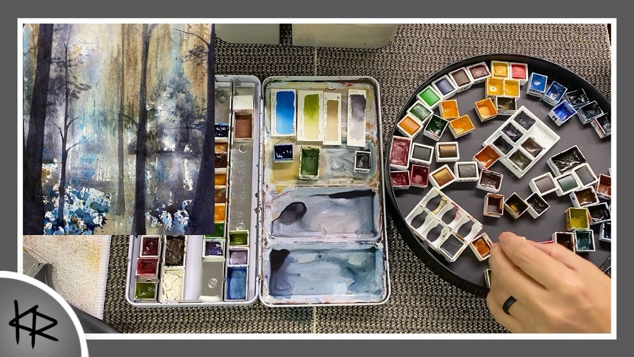WATERCOLOR landscape spatter painting - brush prep & palette setup ...