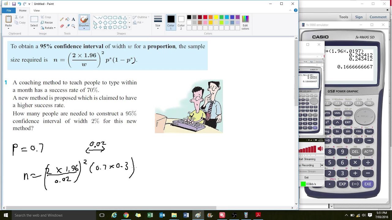 Binomial sample size of 95% confidence interval - YouTube
