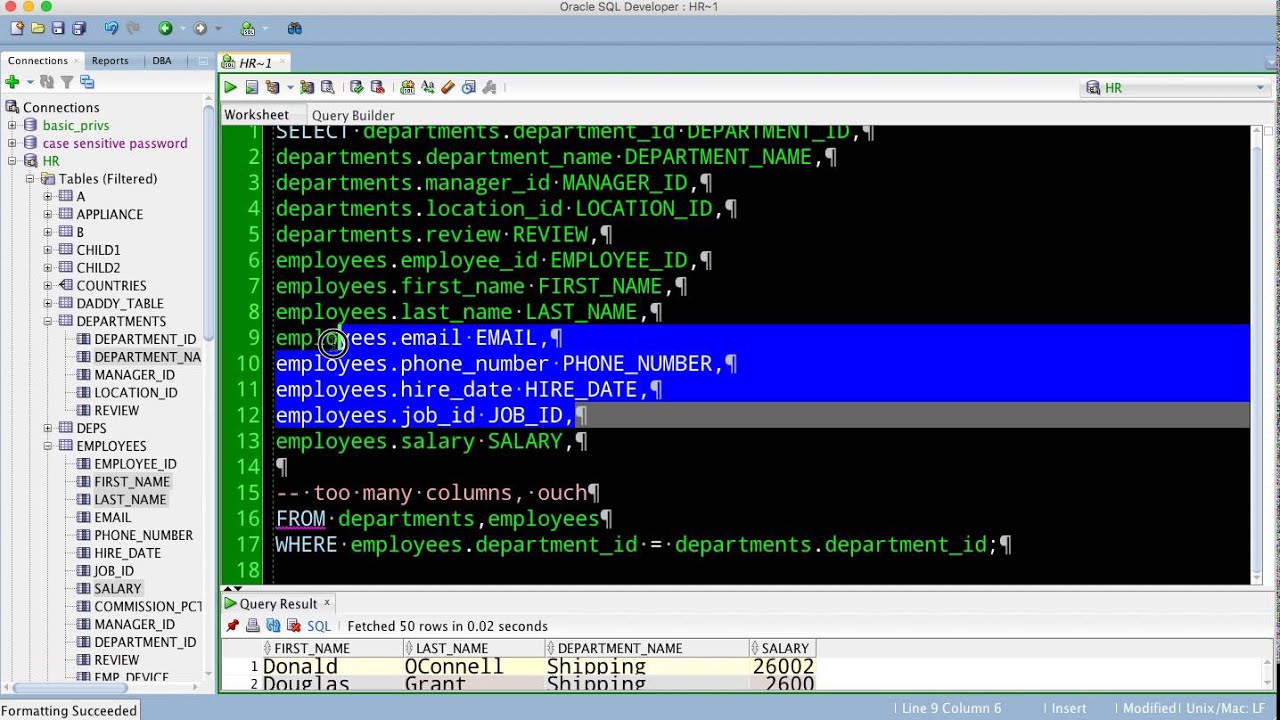 Going From Select To Just The Cols You Want In Oracle Sql Developer Youtube
