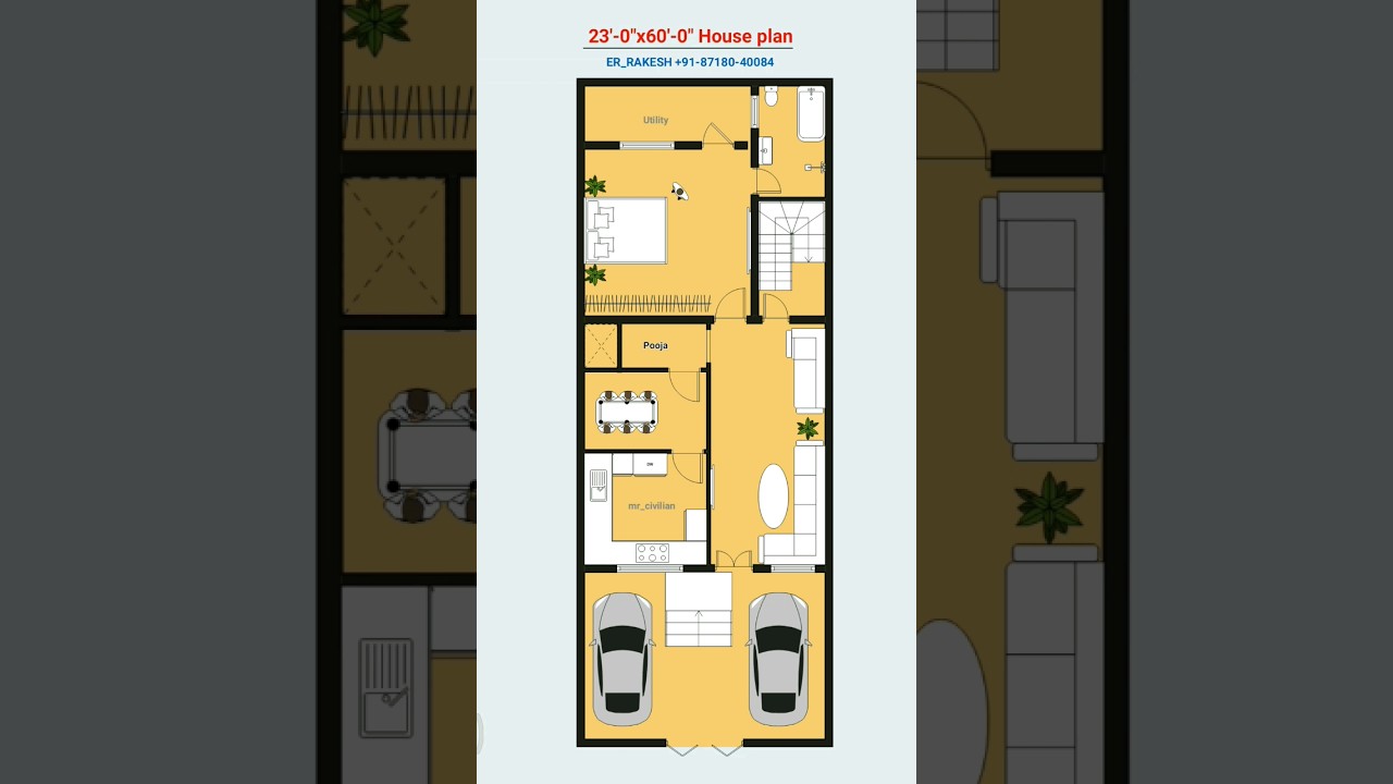 23x60 simple small plot house plan design #shorts #viral #floorplan # ...