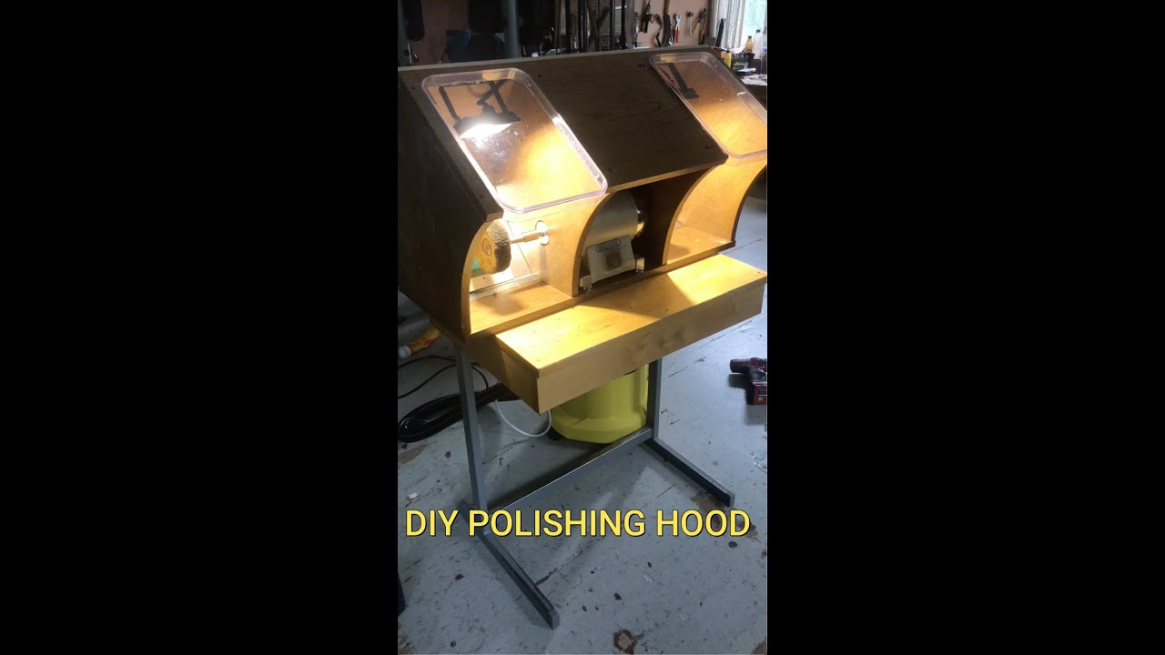 DIY hood for polishing machine made out of an old corner cabinet - YouTube