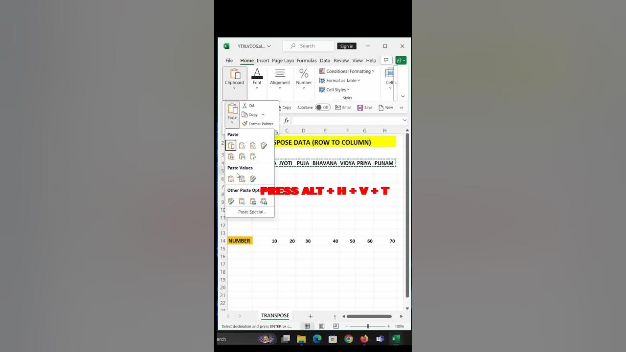 How to TRANSPOSE DATA (ROW TO COLUMN)|shortfeed|exceltricks|ytreels |EXCEL#ytshorts#3669#top # ...