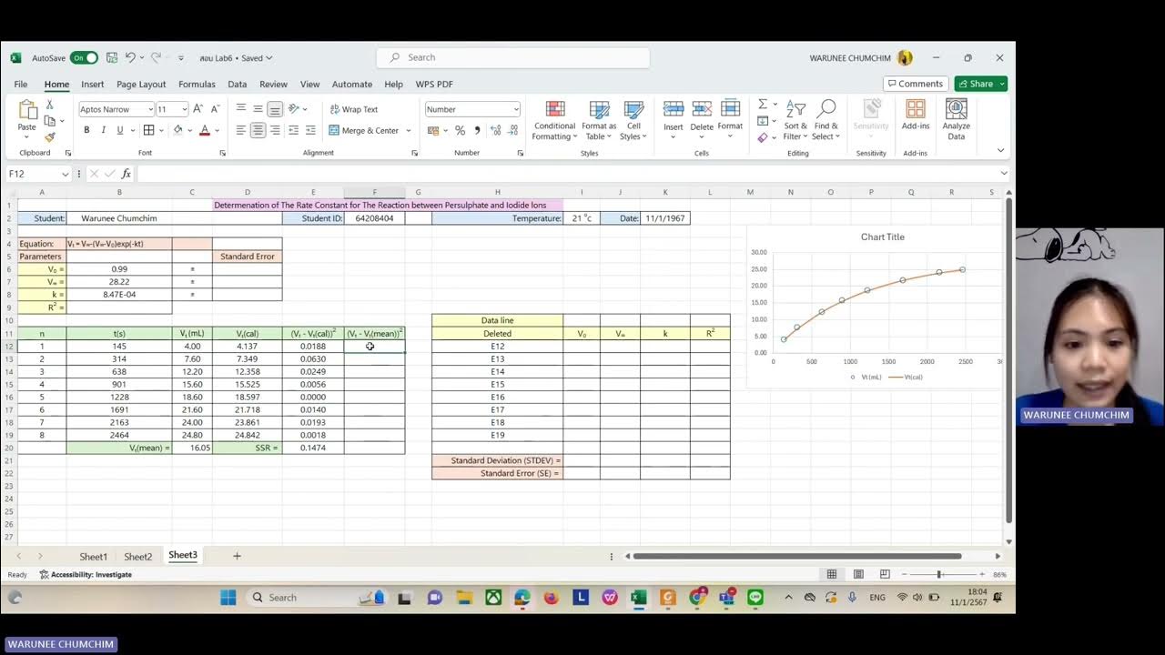 Analysis of First-Order Kinetics Using Microsoft Excel Solver - YouTube
