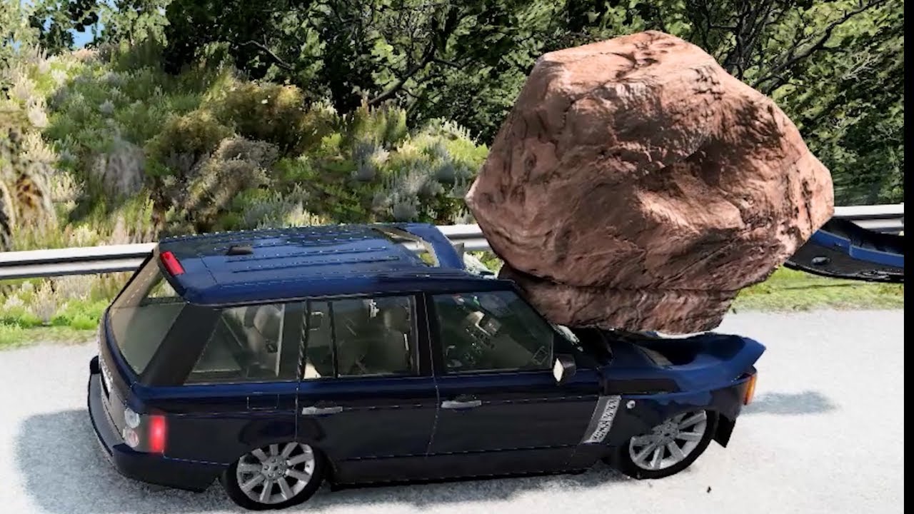 Car Crash Chaos: Rock sliding 211 - YouTube