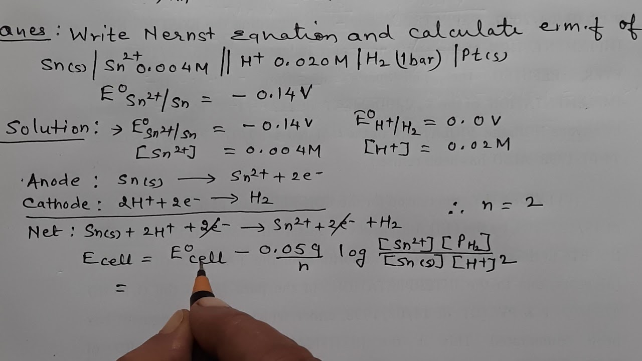 Electrochemistry Class12 Nernst Equation Calculation of emf - YouTube